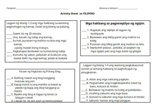 Activity Sheet Filipino Interactive Worksheet Edform