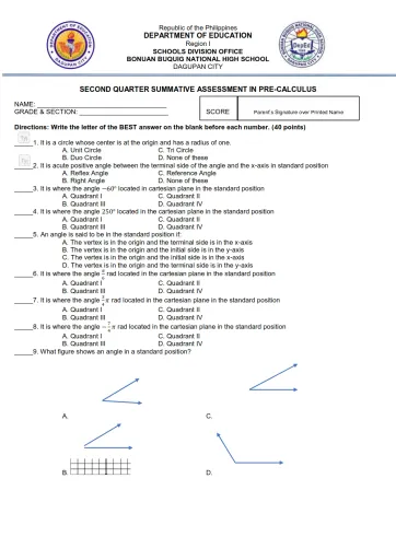 2nd Quarter Summative Assessment Pre Calculus 2021 2022 Interactive ...
