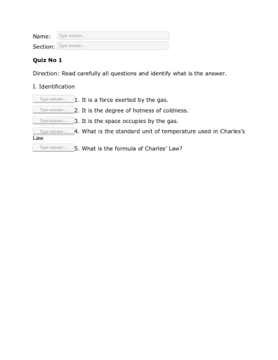 CHARLES' LAW QUIZ Interactive Worksheet – Edform
