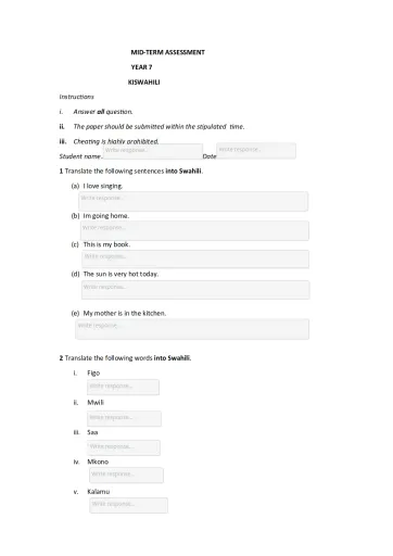 Kiswahili year 7 mid semester Interactive Worksheet – Edform