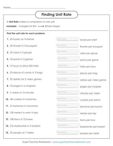 Finding unit rate Interactive Worksheet – Edform