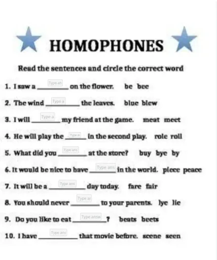 HOMOPHONES 2 Interactive Worksheet – Edform