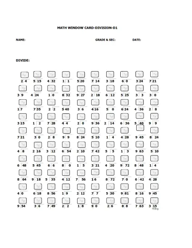 Window Card Subtraction Printable Window Card Subtraction Printable
