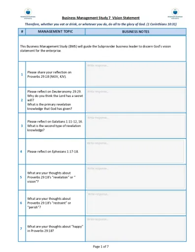 BMS007 Vision Statement Interactive Worksheet – Edform