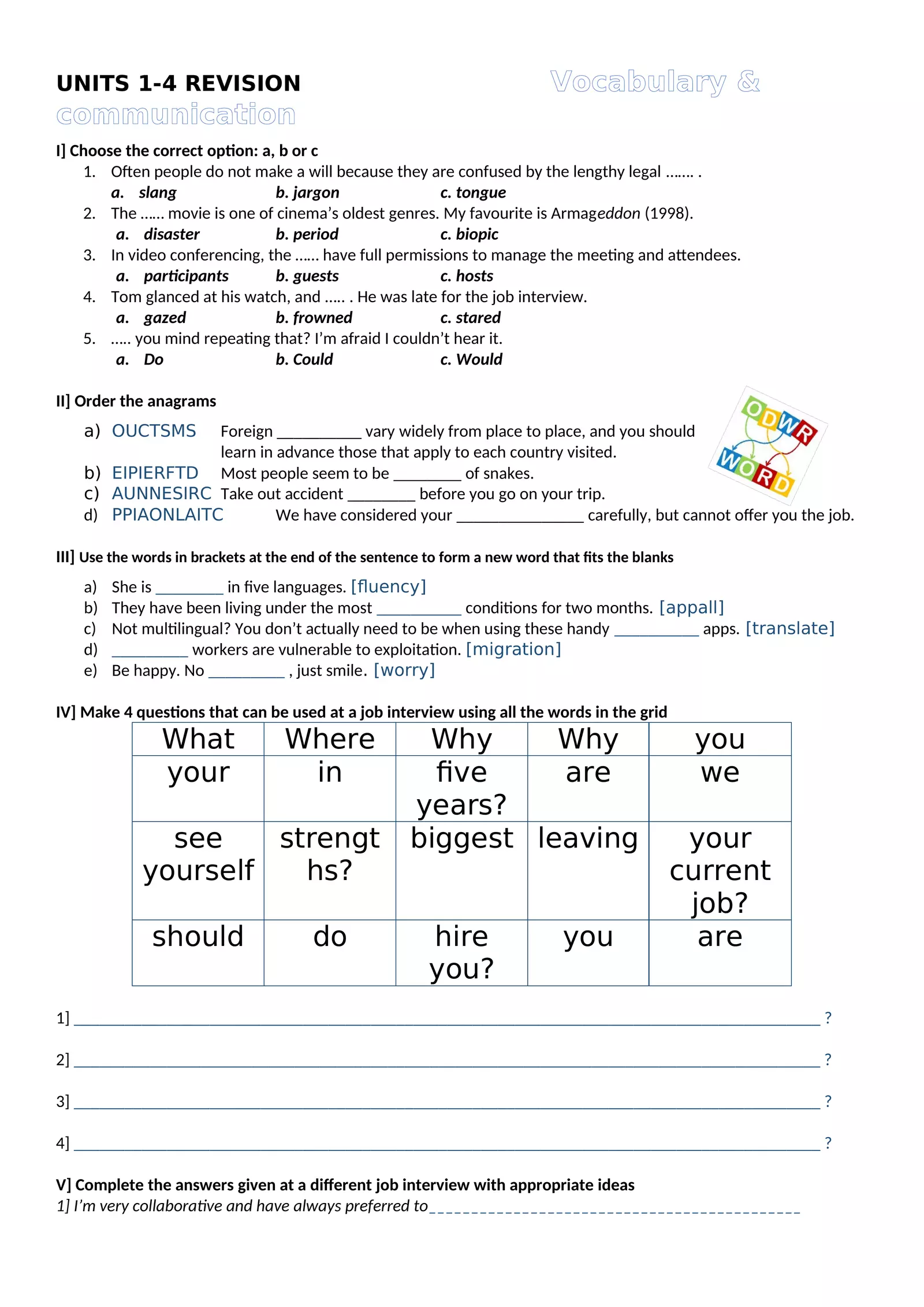 UNITS 1-4 REVISION_Vocabulary & Communication Interactive Worksheet ...
