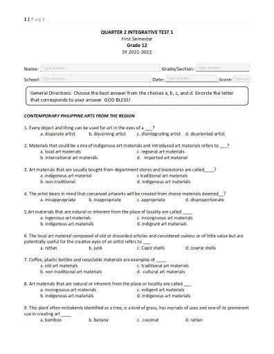 QUARTER 2 INTEGRATIVE TEST 1 Interactive Worksheet – Edform