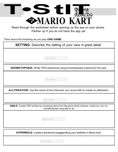 Mario Kart Lit Devices Interactive Worksheet – Edform