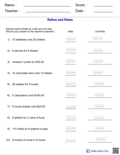 Unit Rate And Ratio Worksheets Fillable Online Unit Rates And Ratios