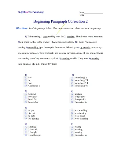 Beginning Paragraph Correction 2 Interactive Worksheet – Edform