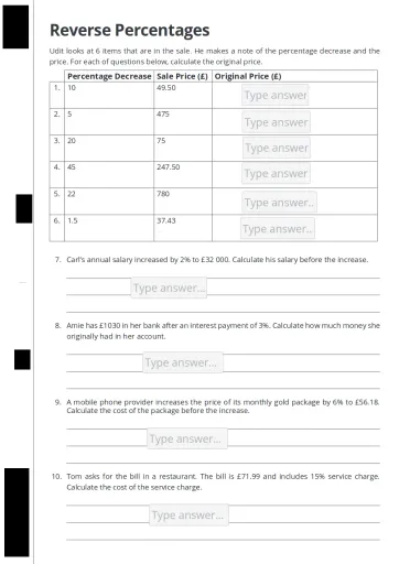 (Mathematics Class Task on Reverse Percentages) Wednesday, 3rd April ...