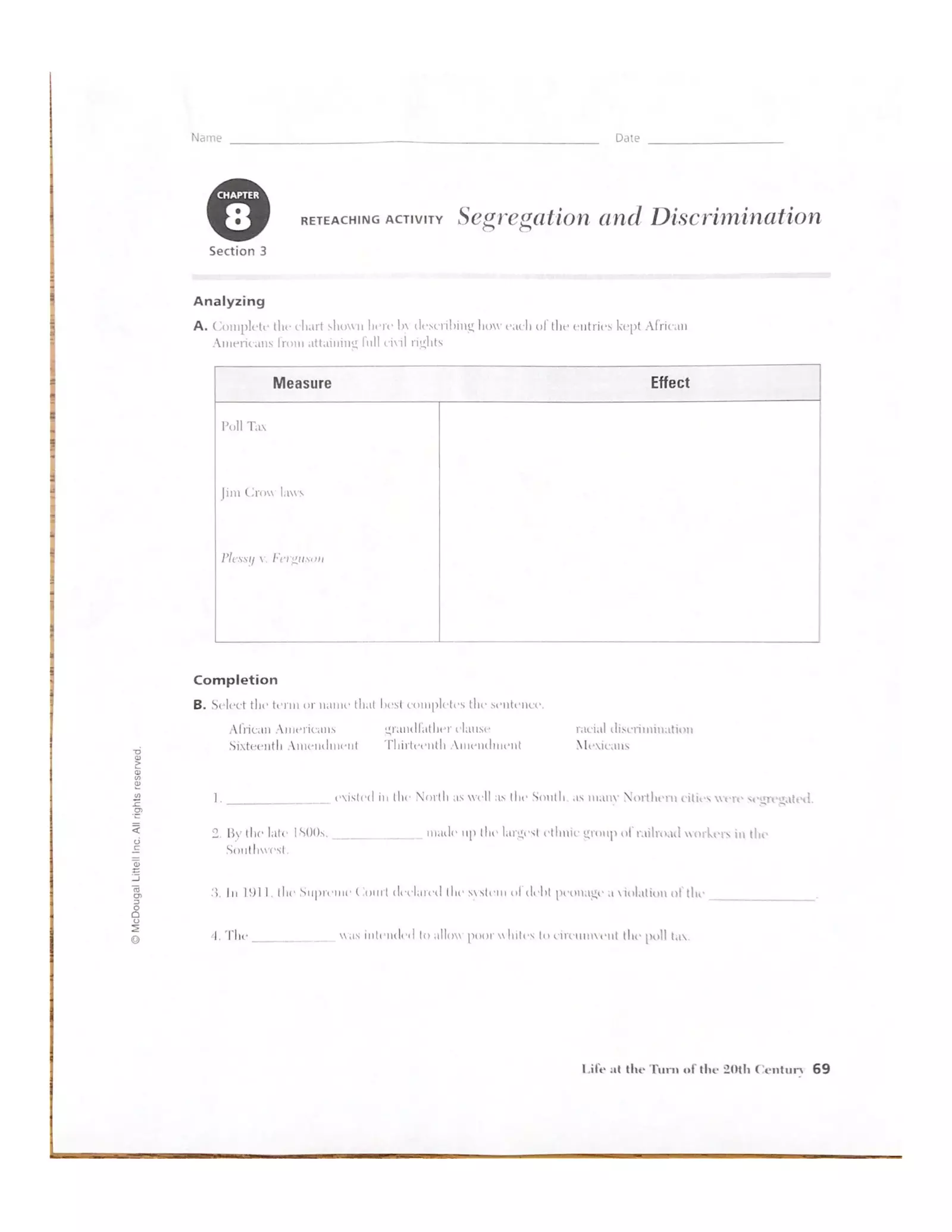 Chapter 8 Section 3 Segregation and Discrimination Interactive ...