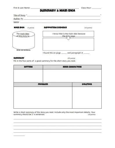 Summary Paragraph Graphic Organizer Printable