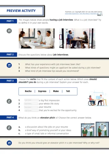 Interviewquestiontellmeaboutyourself lessonplan Interactive Worksheet ...