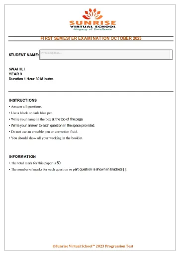 Swahili year 9 Exam Interactive Worksheet – Edform