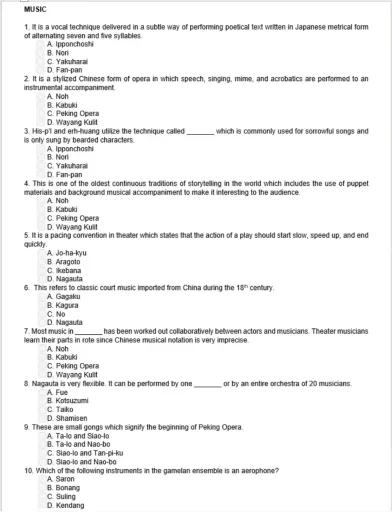 Music Q4 PT Interactive Worksheet – Edform