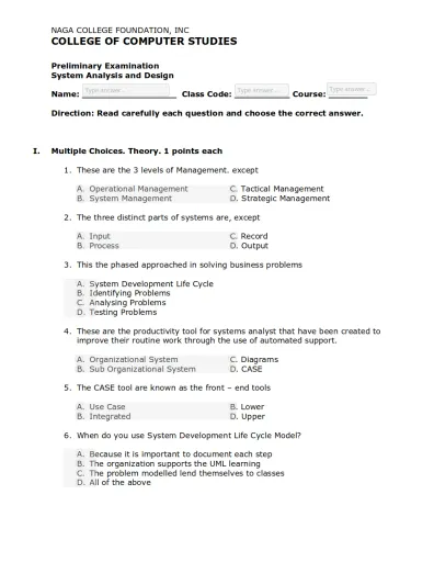 SAD Prelim Exam Interactive Worksheet – Edform