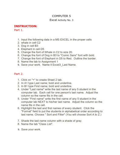 Computer 5 Excel Activity 3 Interactive Worksheet – Edform