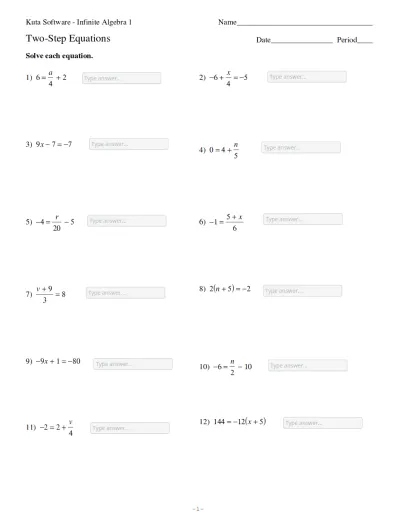 PA Solving Two Step Equations Interactive Worksheet – Edform