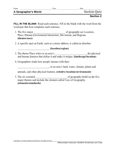 The Five Themes of Geography Interactive Worksheet – Edform