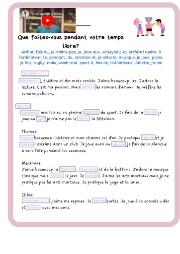 Le temps libre Interactive Worksheet – Edform