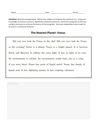 Compound Sentence Fluency Paragraph Interactive Worksheet – Edform