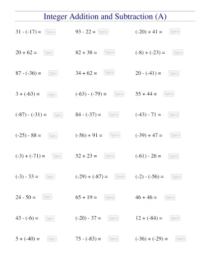 Integer Addition & Subtraction Interactive Worksheet – Edform