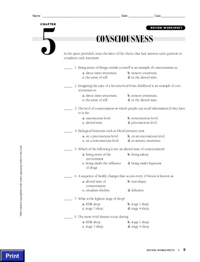 CONSCIOSUESS 2 Interactive Worksheet – Edform
