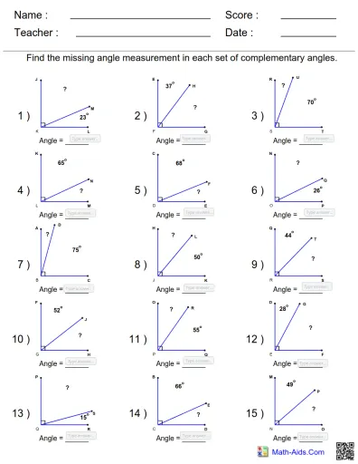 Find the Missing Angle (Complementary) Interactive Worksheet – Edform