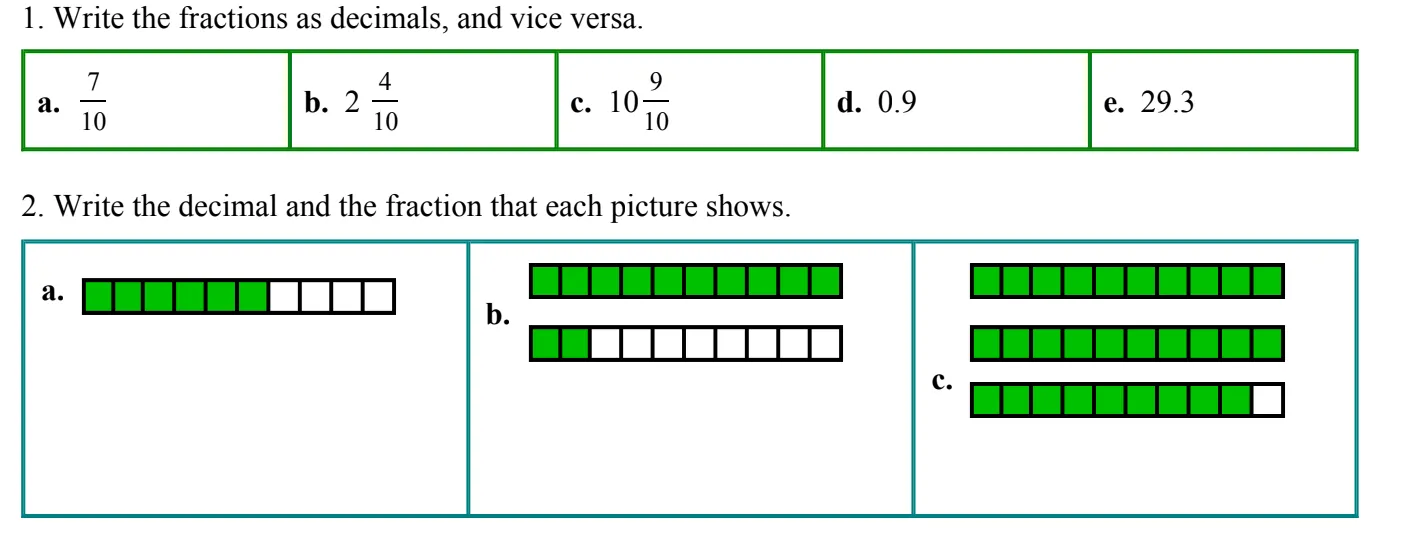 Fractions and Decimals 1 Interactive Worksheet – Edform