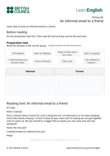 LearnEnglish Writing B2 An informal email to a friend Interactive ...
