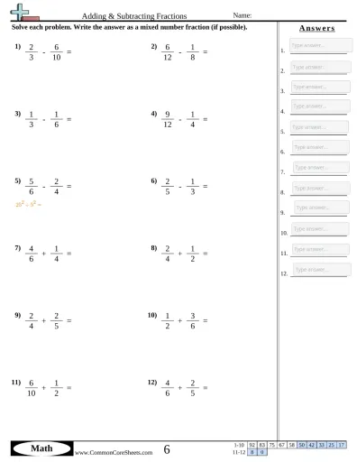 Adding & Subtracting Fractions Interactive Worksheet – Edform