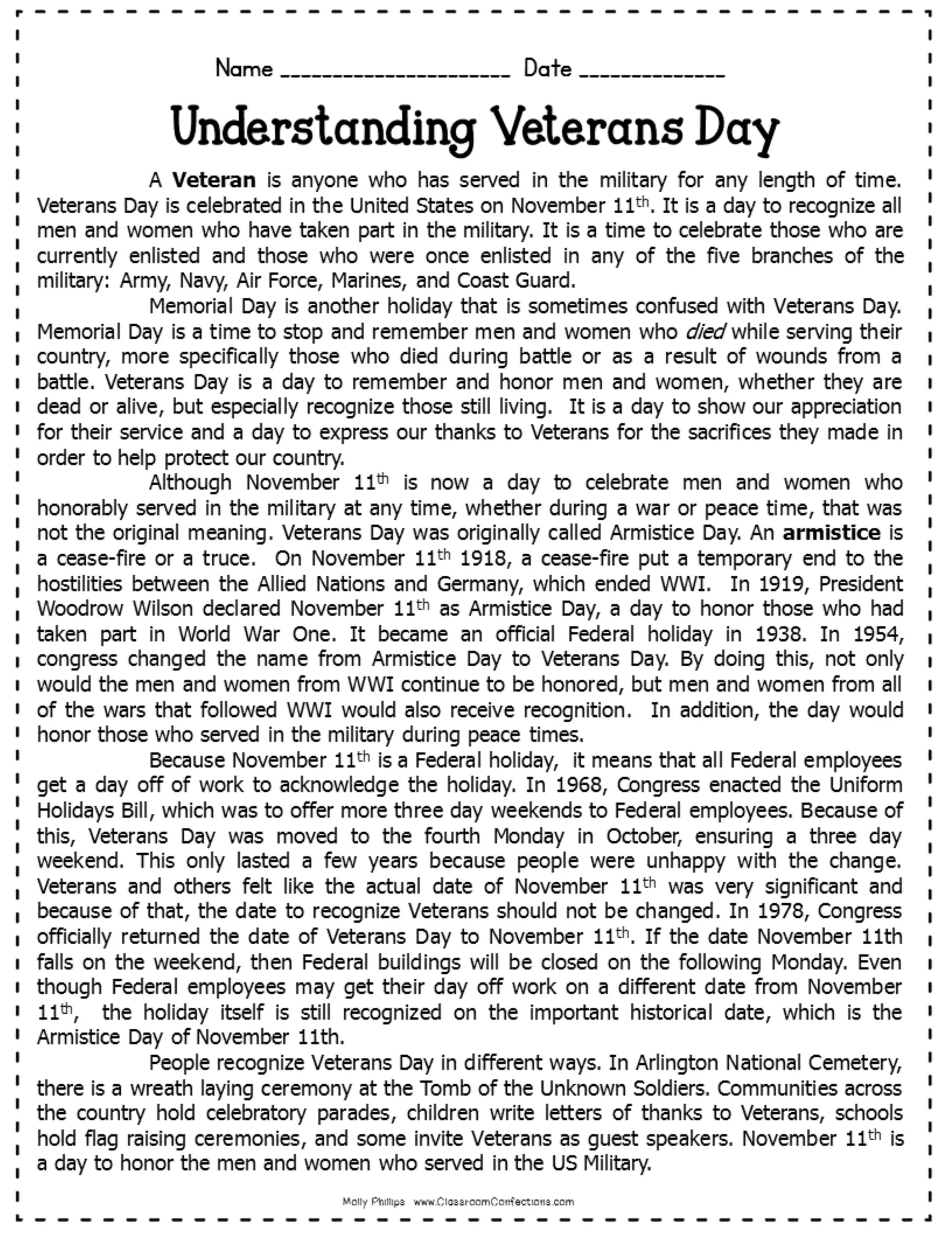 Veterans Day Interactive Worksheet – Edform