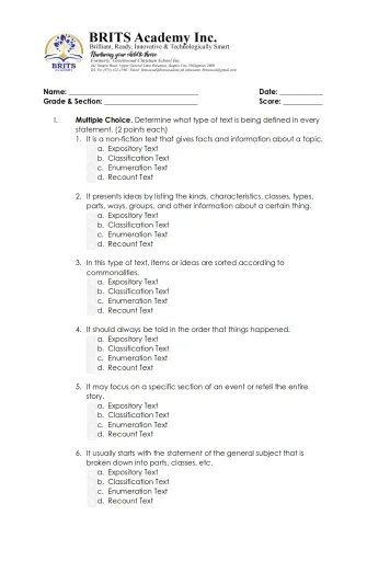 English 5 Exam (Q3) Interactive Worksheet – Edform