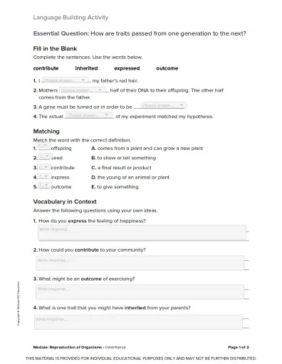 Language Building: Inheritance Interactive Worksheet – Edform