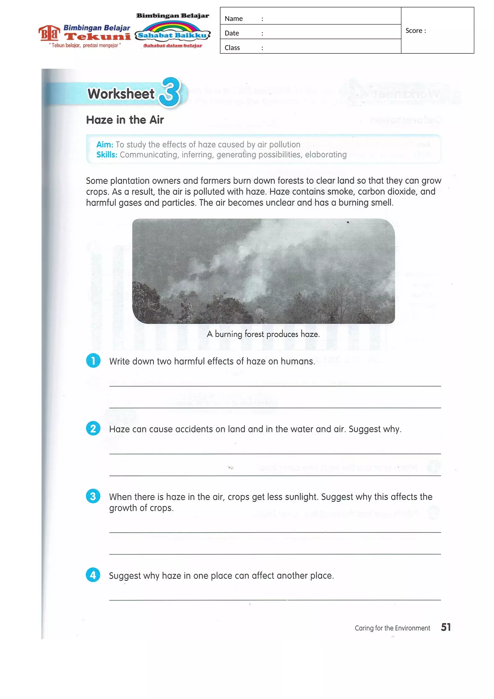 Caring For The Environment Worksheet