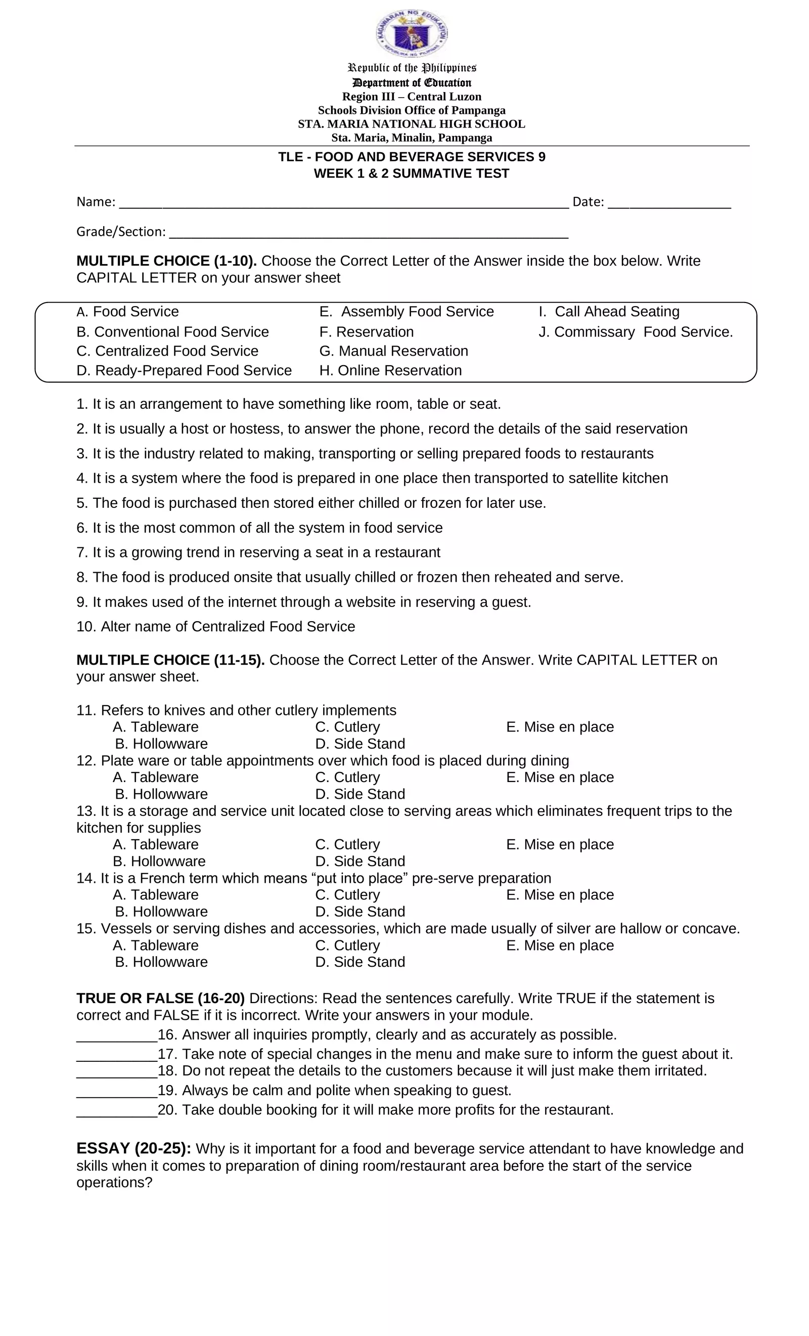 1ST QUARTER WEEK 1&2 SUMMATIVE ASSESSMENT Interactive Worksheet – Edform