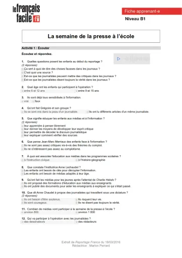 Comprehension orale 4-ieme annee Interactive Worksheet – Edform