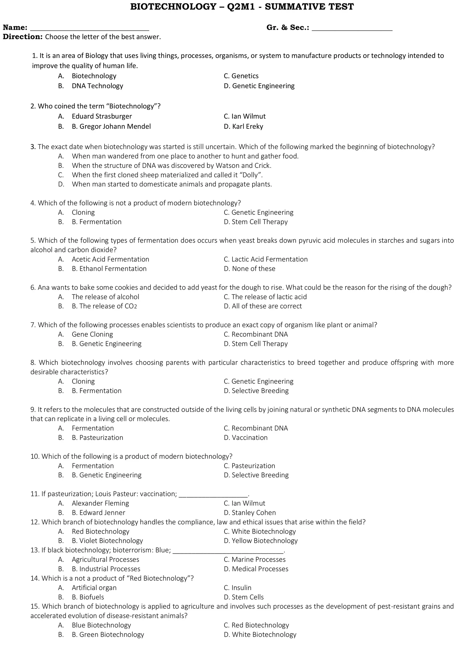 Dna Technology Worksheet