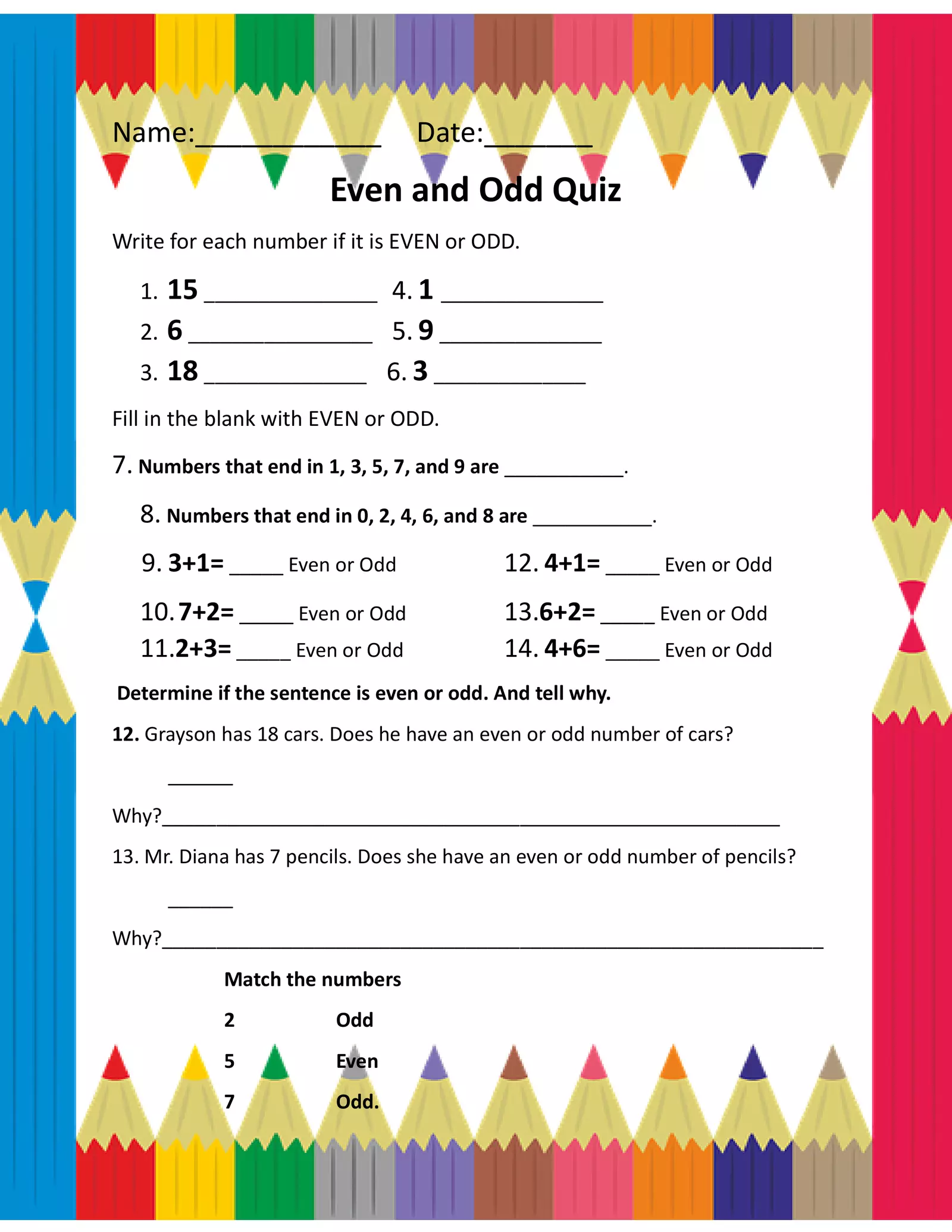 Even or Odd Quiz Interactive Worksheet – Edform