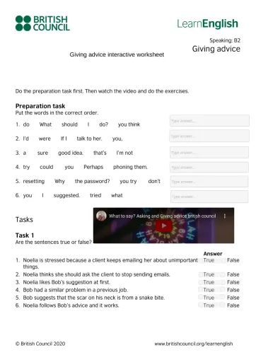 Giving advice interactive worksheet Interactive Worksheet – Edform