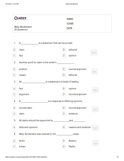 Abby Sunderland Interactive Worksheet – Edform
