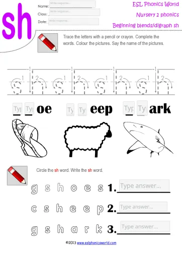 Digraph sh worksheet Interactive Worksheet – Edform