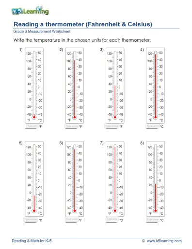 Reading A Thermometer Worksheet