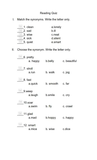 Reading Quiz Interactive Worksheet – Edform